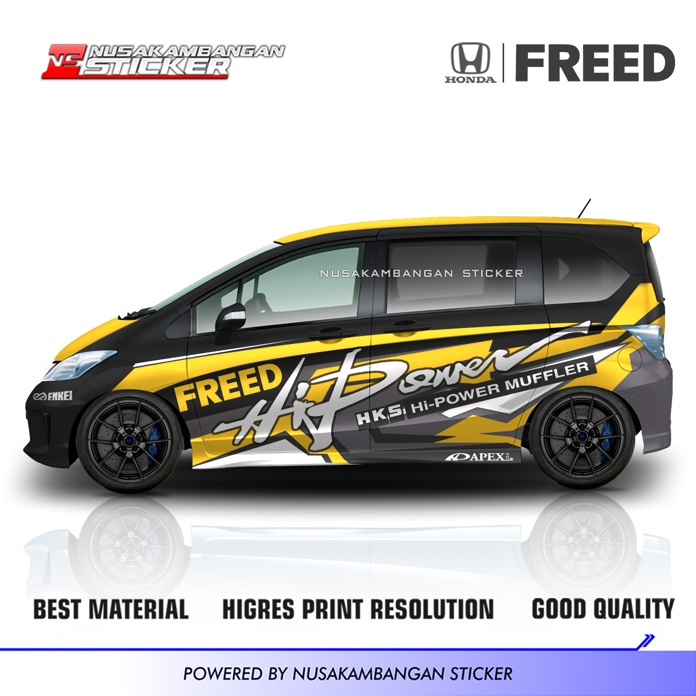Stiker Mobil Honda Freed HKS Power Racing Kuning Sticker Full Body ...