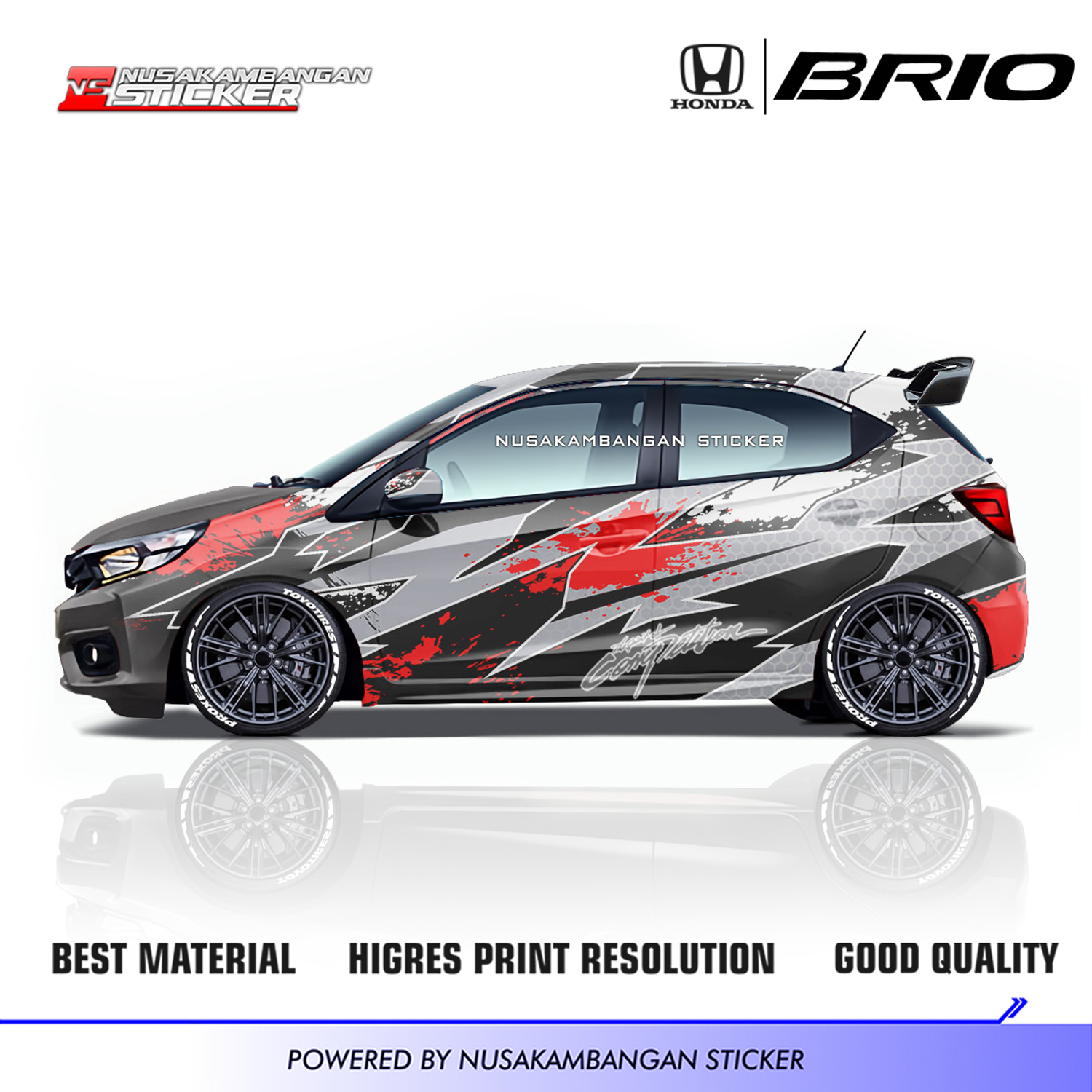 Modifikasi Decal Stiker Mobil Honda Brio Hitam Racing Stiker Full Body ...