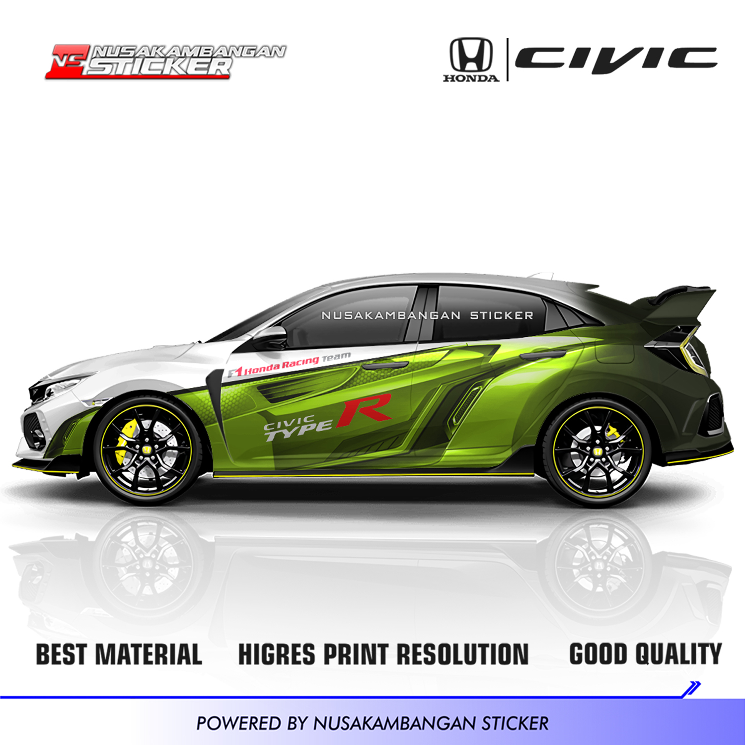 Stiker Mobil Honda Civic Type R F1 Racing Kuning Stabilo Sticker ...