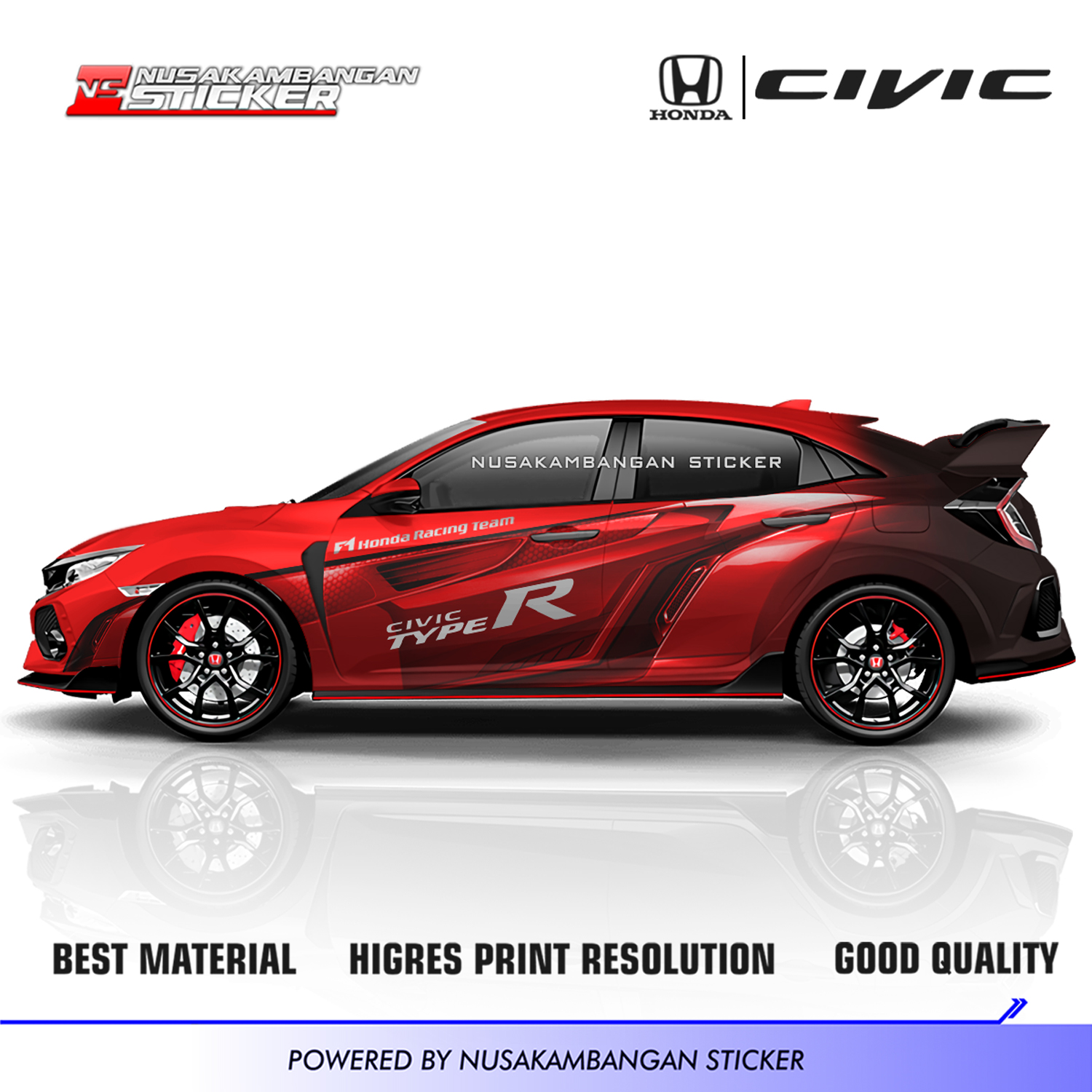 Stiker Mobil Honda Civic Type R F1 Racing Merah Sticker Modifikasi ...