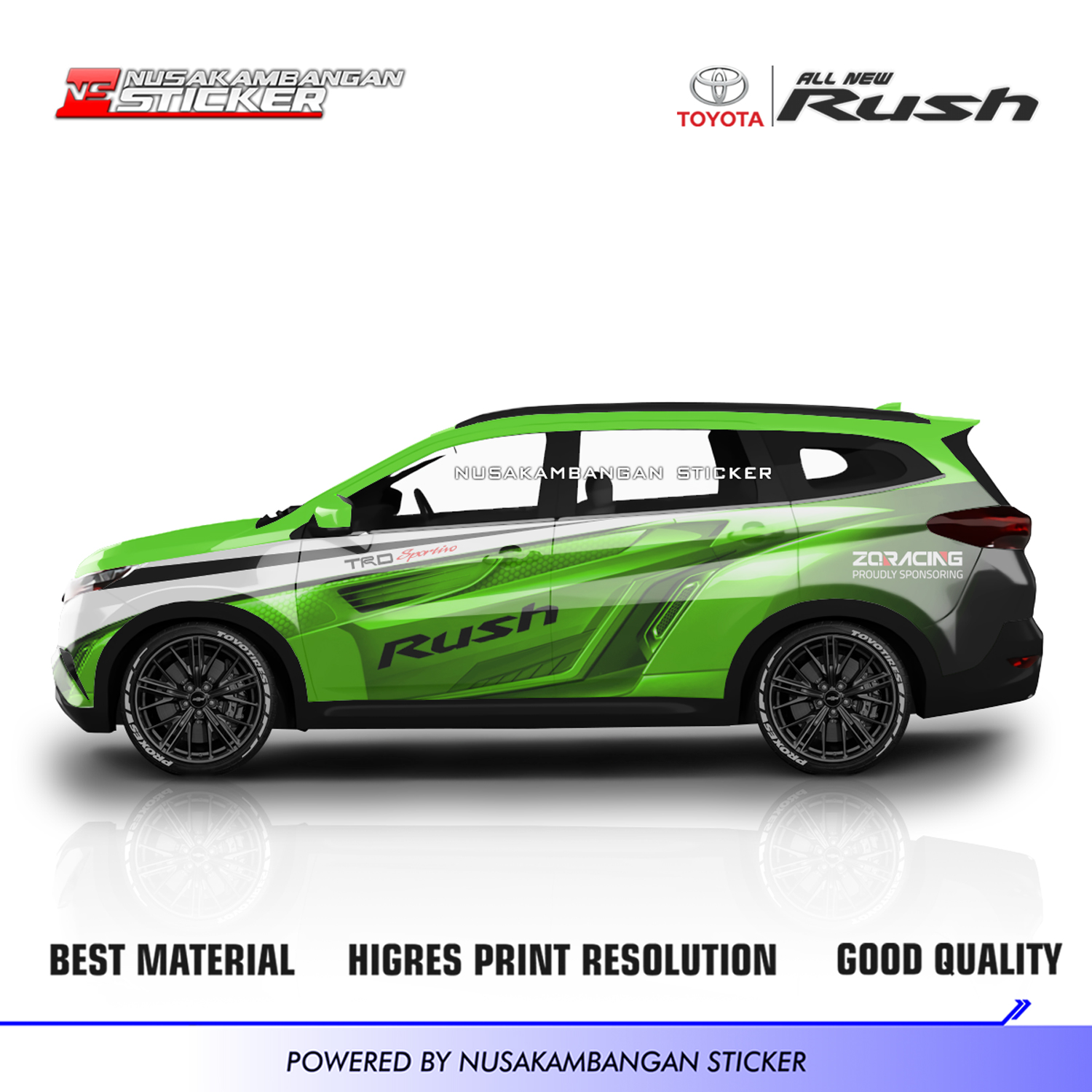 Sticker Mobil Toyota All New Rush Hijau Sporty Decal Stiker Mobil Modifikasi – Stiker Mobil Bekasi