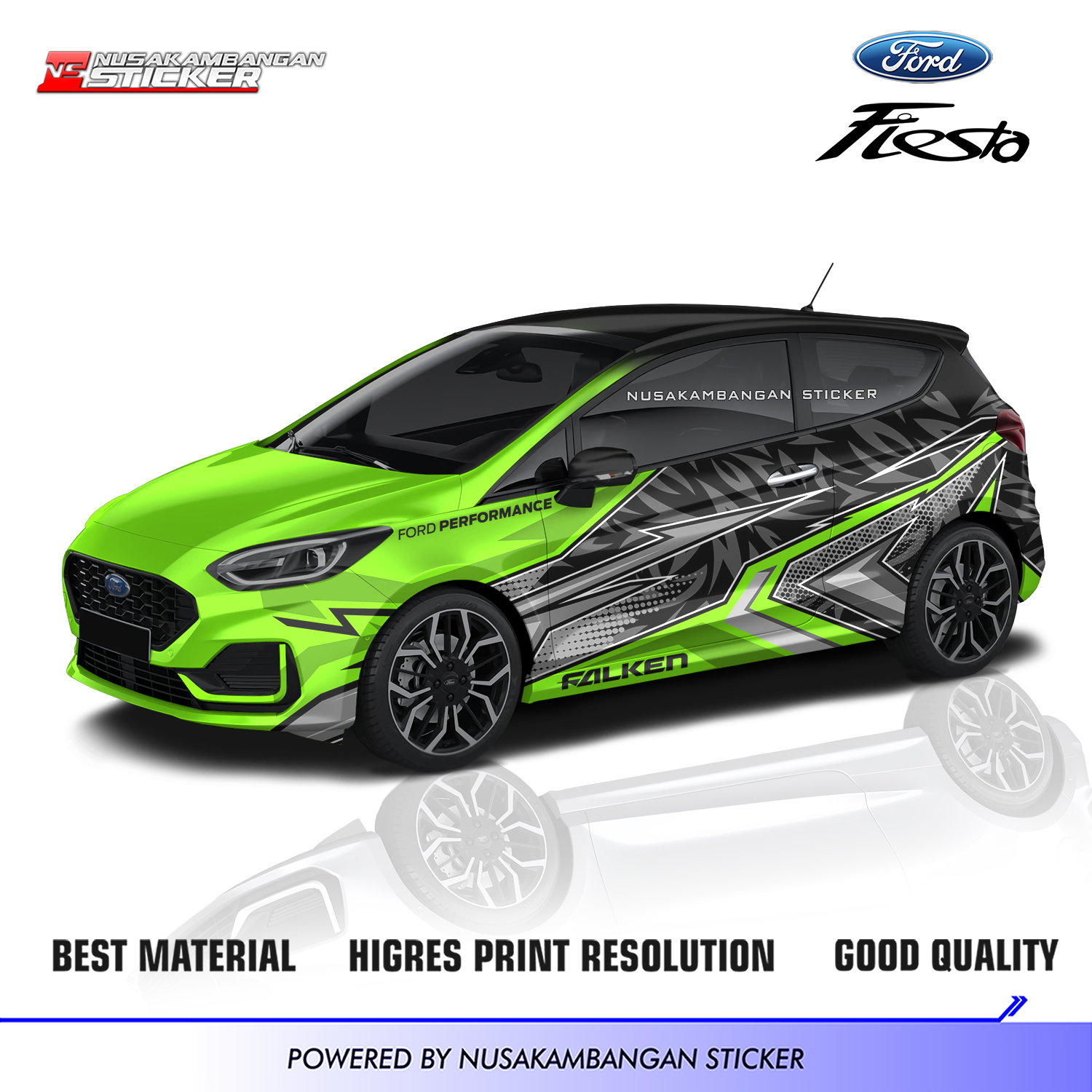 Decal Sticker Mobil Ford Fiesta Ford Performance Hijau Stiker full Body ...